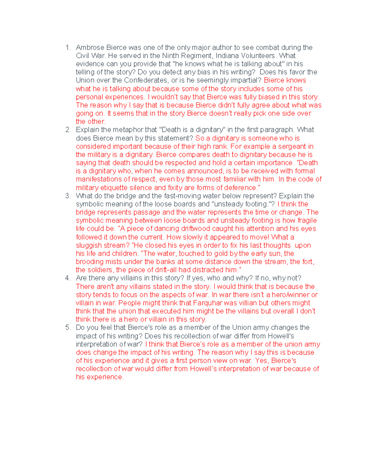 An Occurrence at Owl Creek Bridge by Ambrose Bierce questions - Ambrose ...