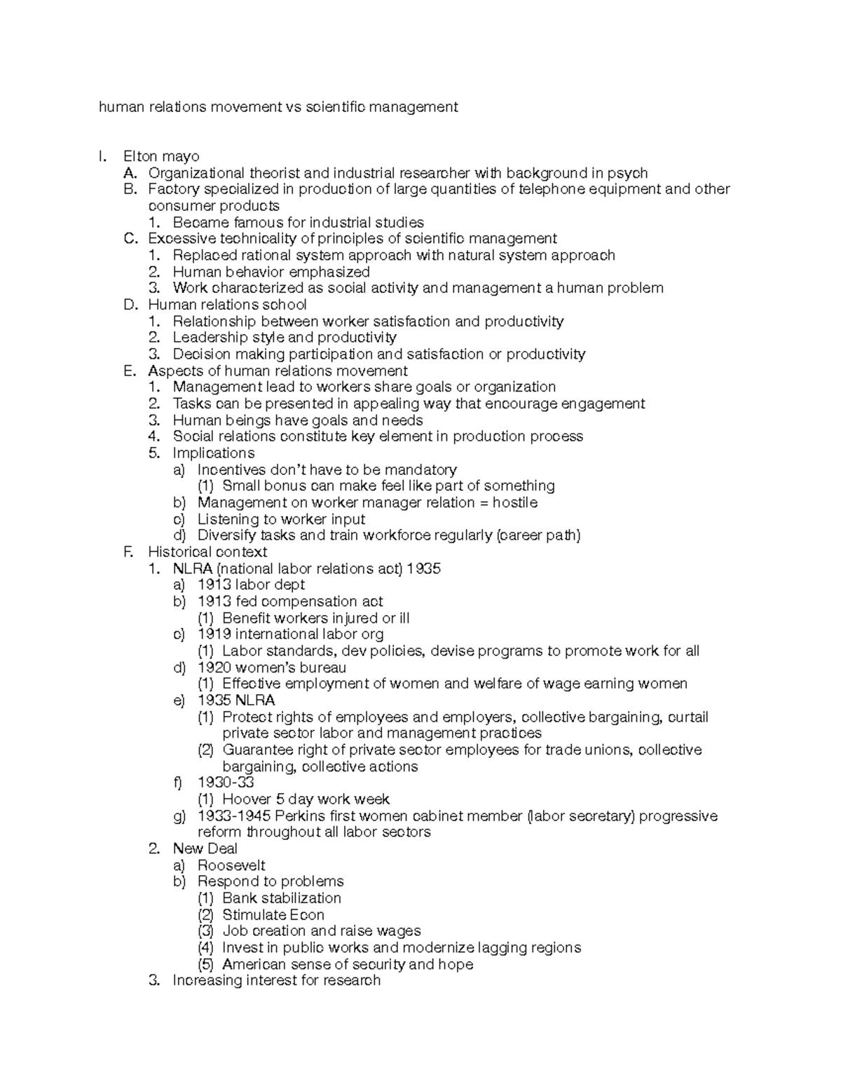 Human relations movement vs scientific management - Elton mayo A ...
