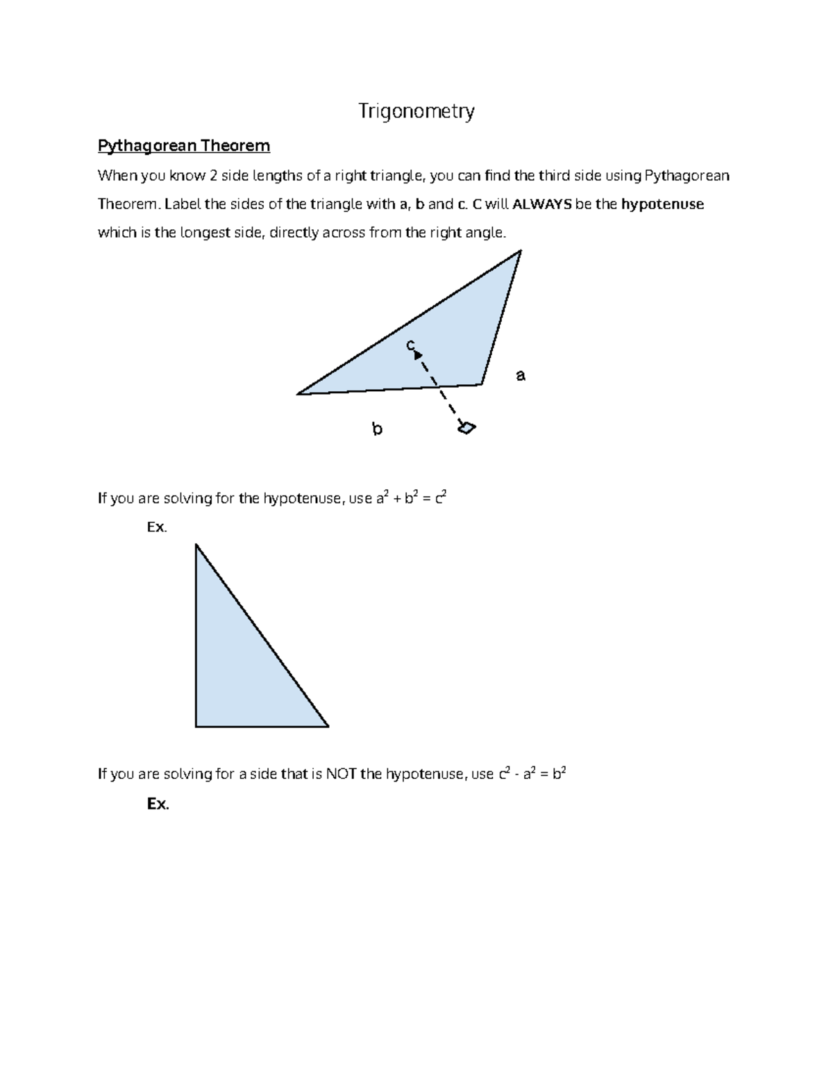 Trigonometry - Notes - Summary of Trig - Trigonometry Pythagorean ...