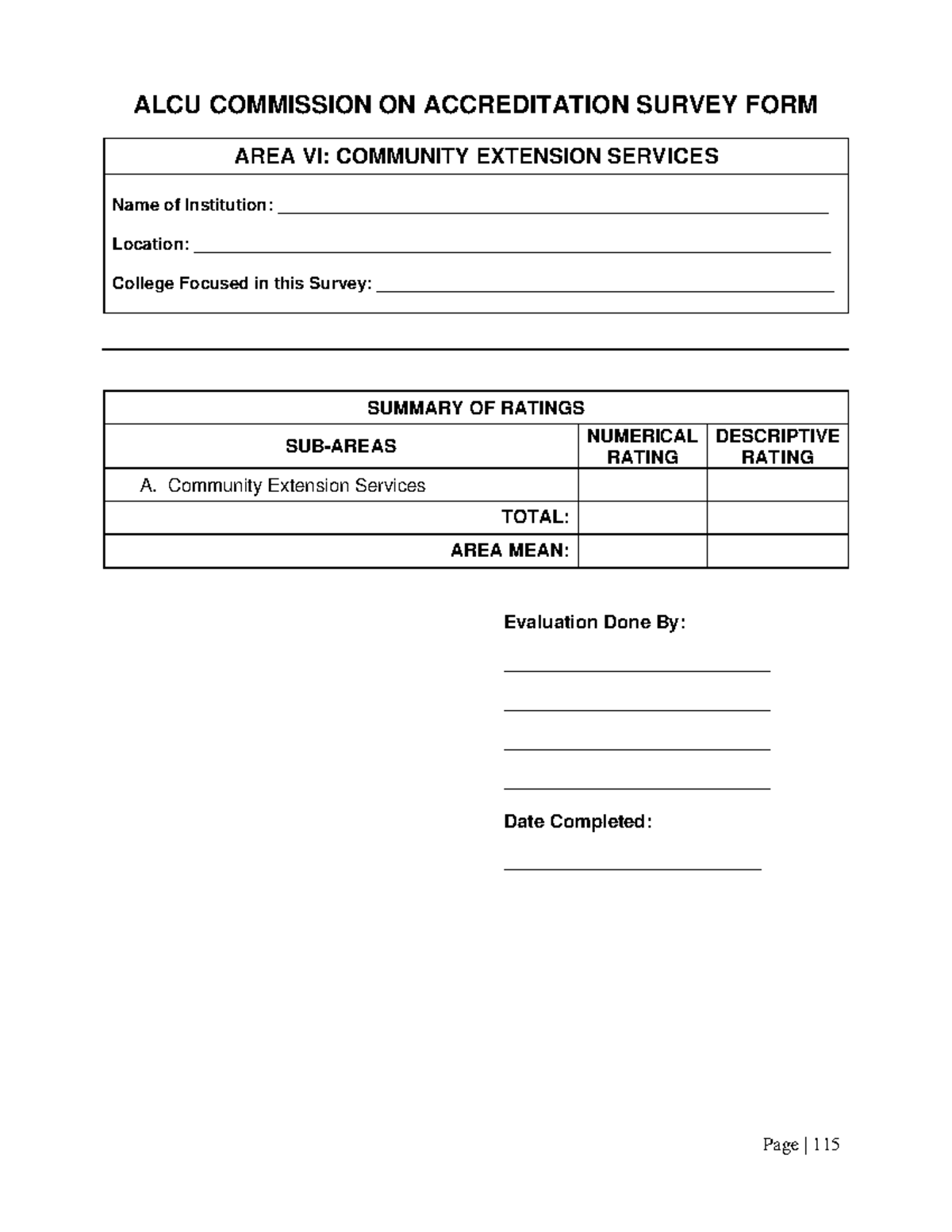 AREA VI Community Extension Services - ALCU COMMISSION ON ACCREDITATION ...