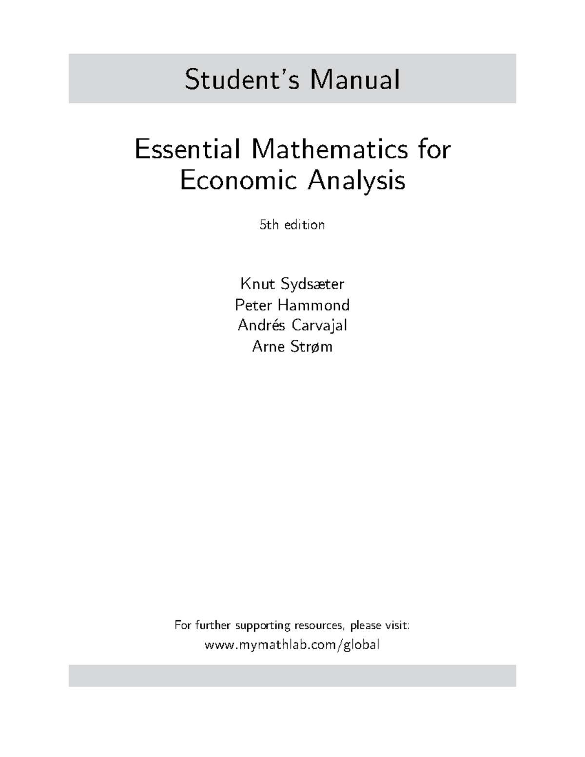 Essential mathematics for economic analysis - Students Manual - Student ...