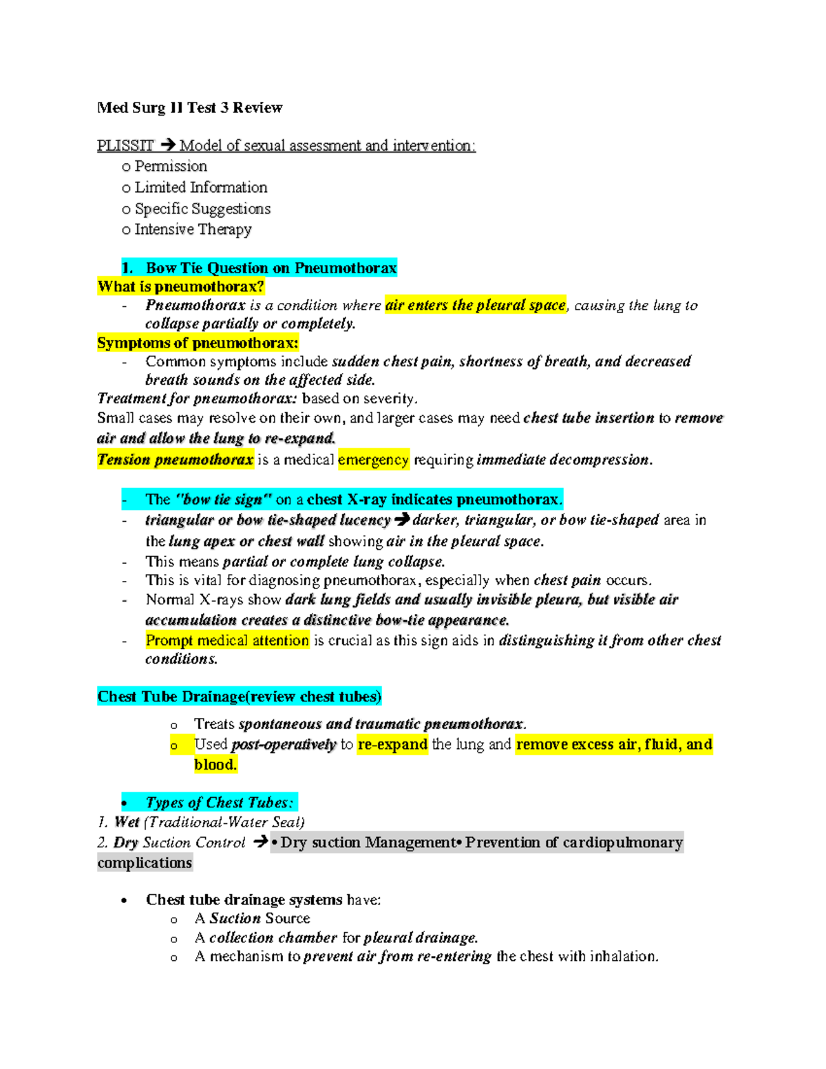 Med Surg II Test 3 Review - Med Surg II Test 3 Review PLISSIT Model of ...