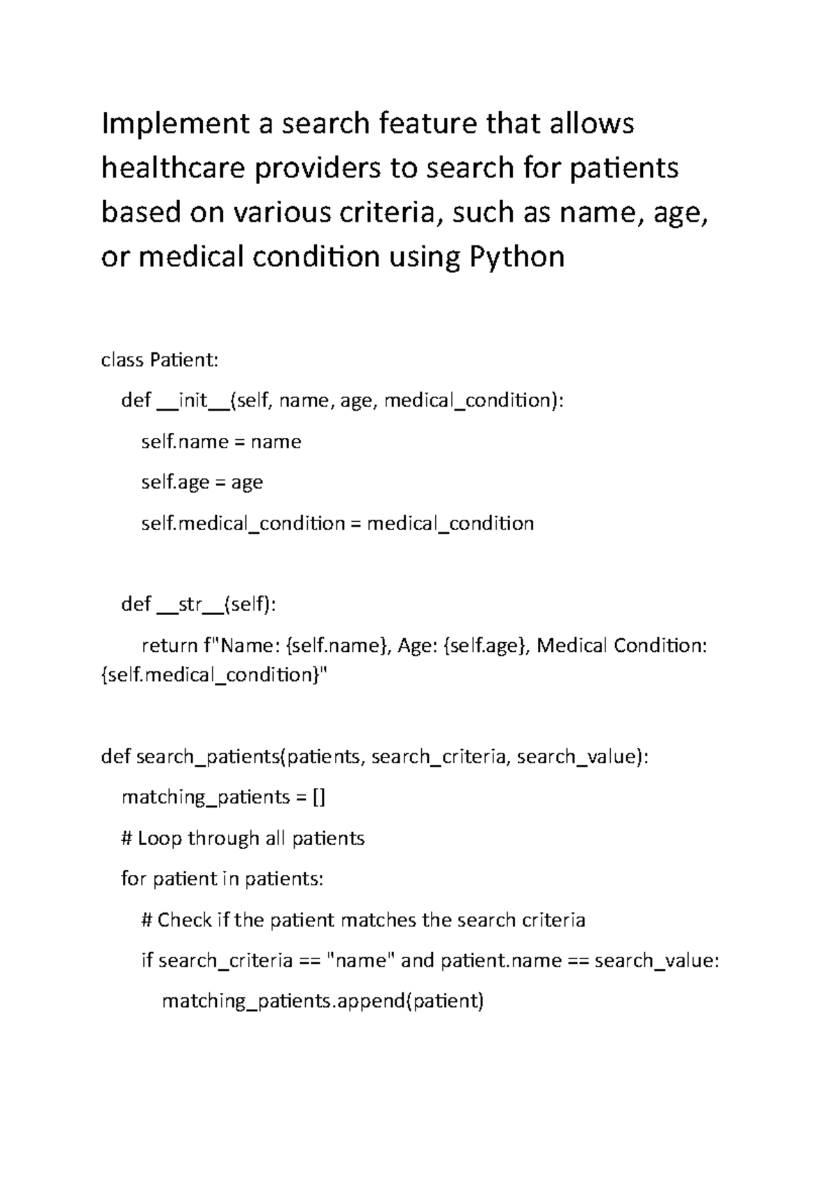 Patients based on various -python - Implement a search feature that allows healthcare providers ...