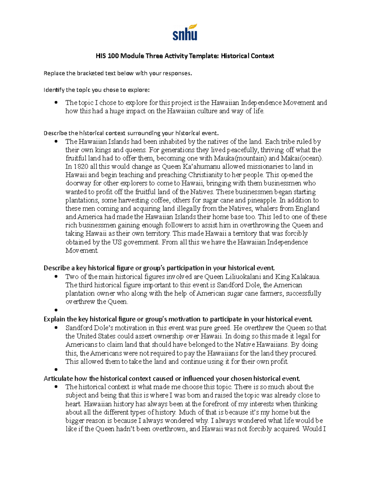 Module 3-1 - 3-1 - HIS 100 Module Three Activity Template: Historical ...