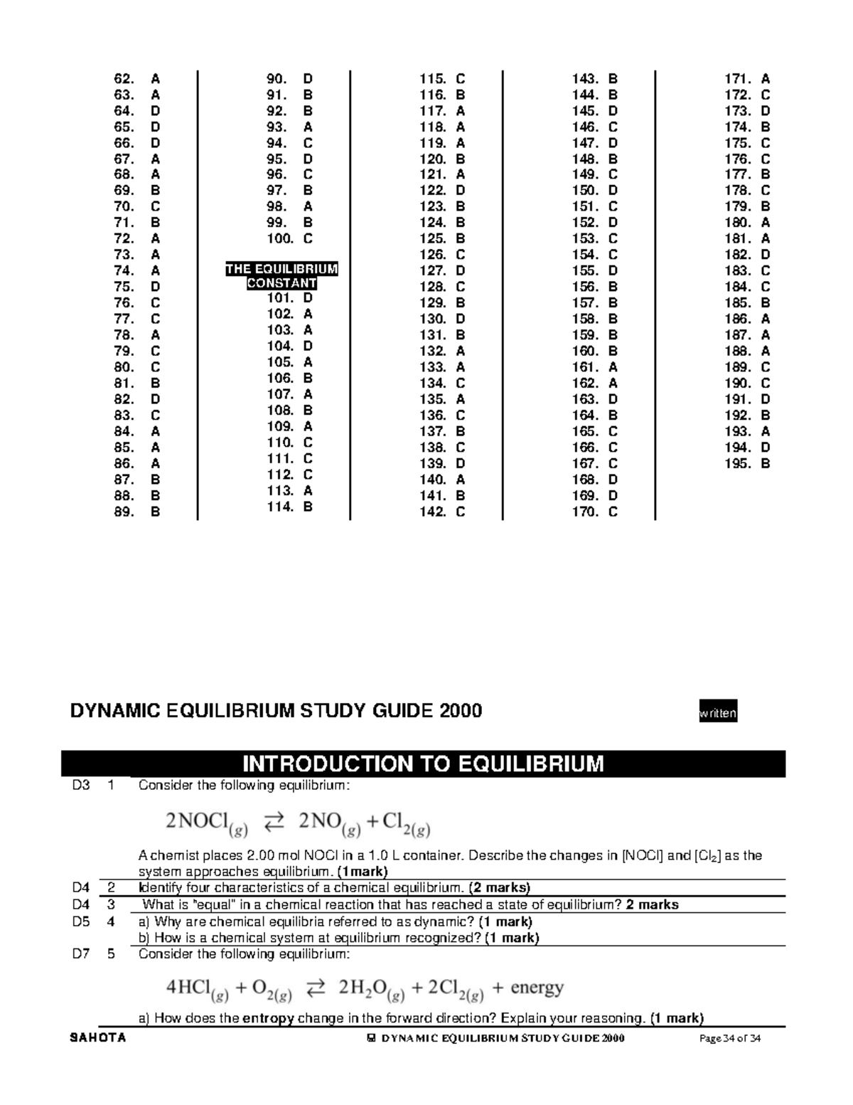 - 04 Equilbrium Study Guide - Multiple Choice and Written - 62. A 63. A ...