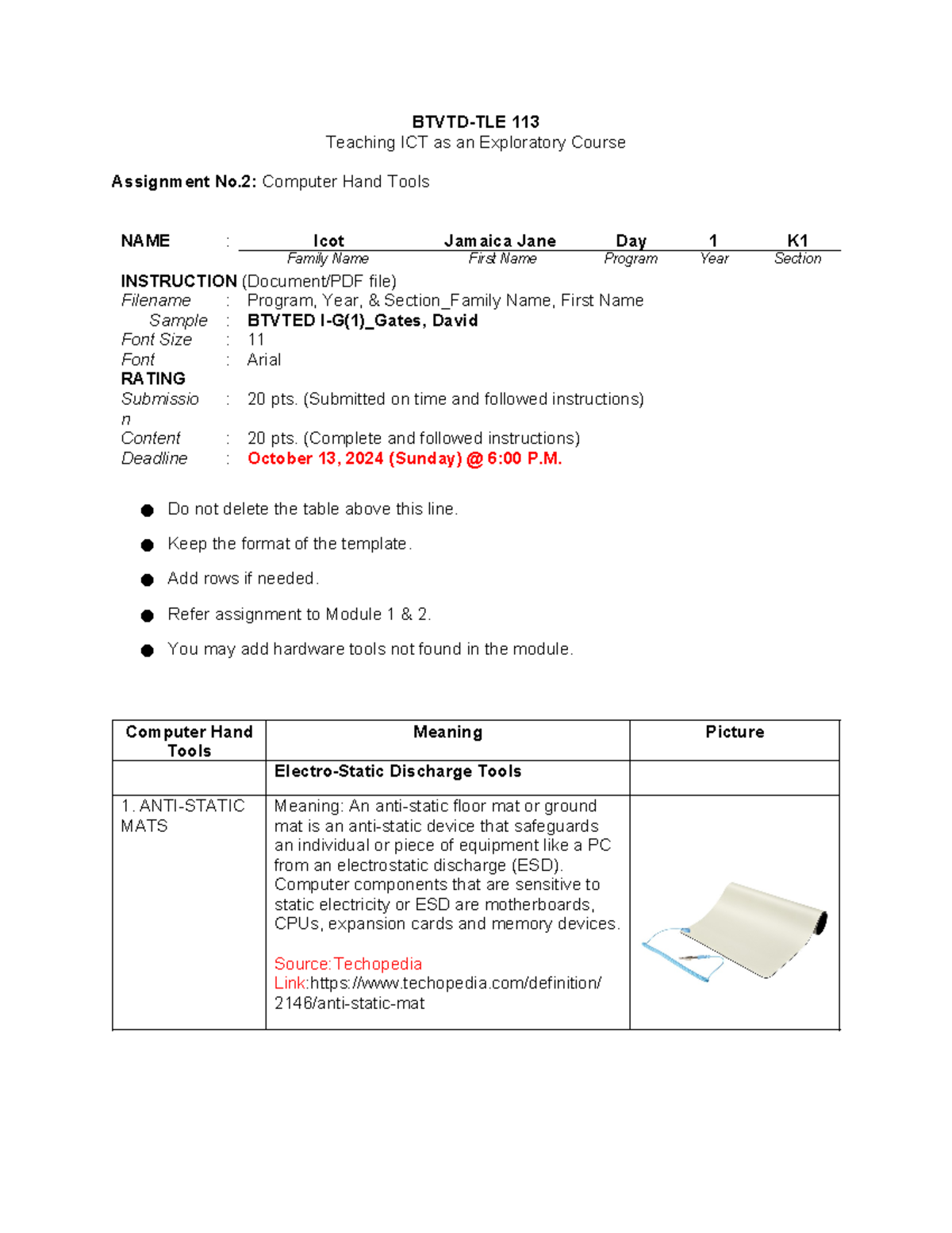 Btvted 1-K(1) Icot, Jamaica - BTVTD-TLE 113 Teaching ICT as an ...