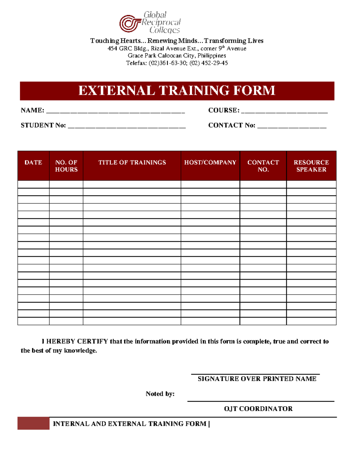Internal External Training Forms-converted - Touching Hearts.. Minds ...