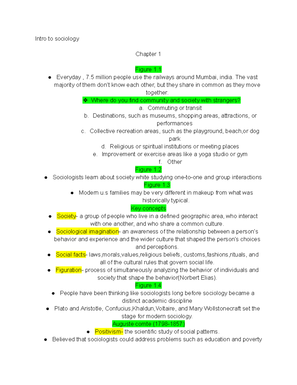 Intro to sociology ch 1 - notes - SOC 1101 - ISU - Studocu
