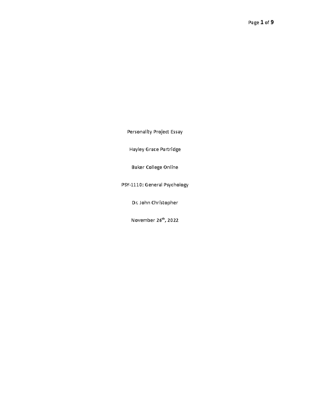 Personality Essay APA - Personality Project Essay Hayley Grace ...