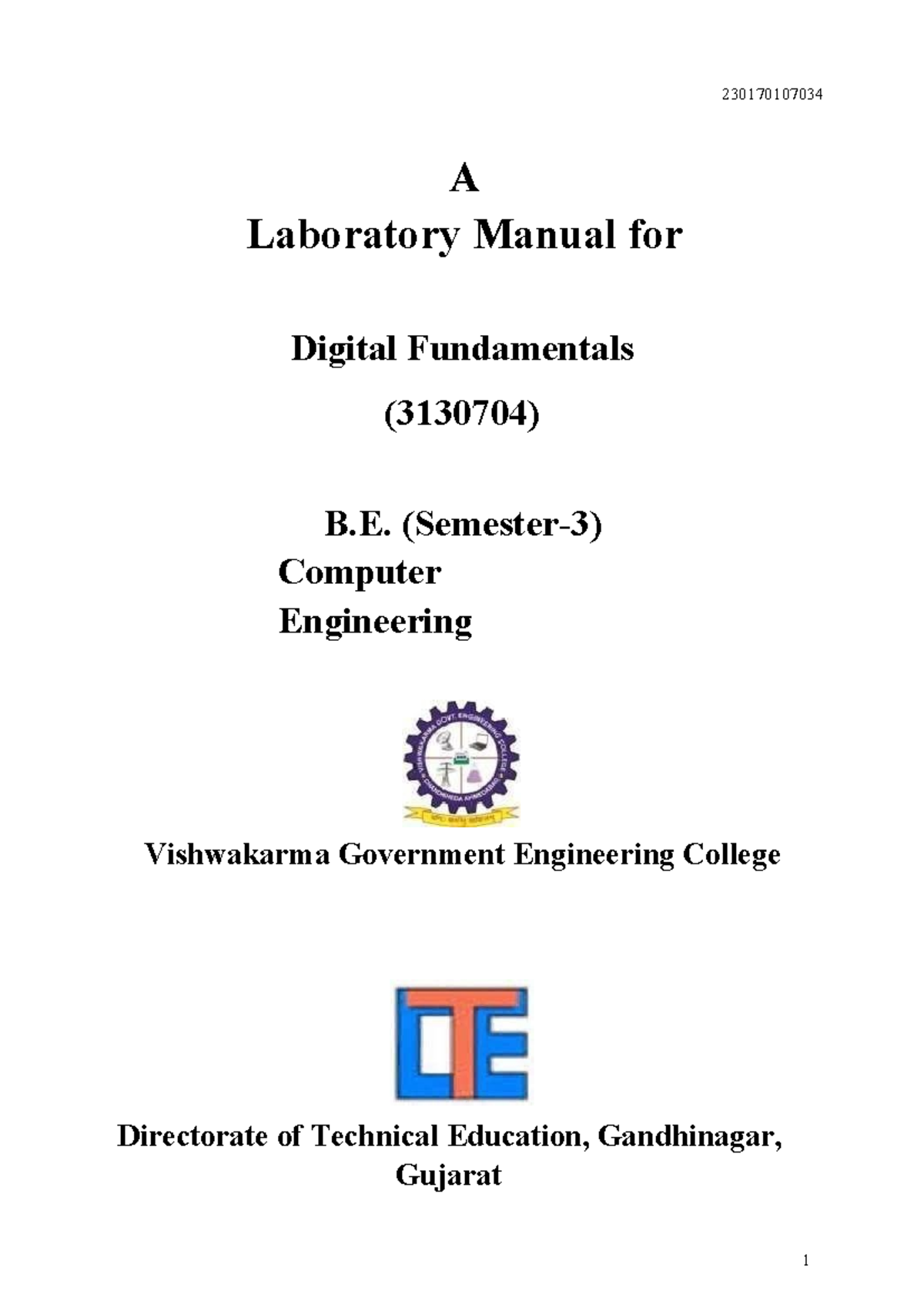 Chirag - study in computer engineering - A Laboratory Manual for Digital Fundamentals (3130704 ...