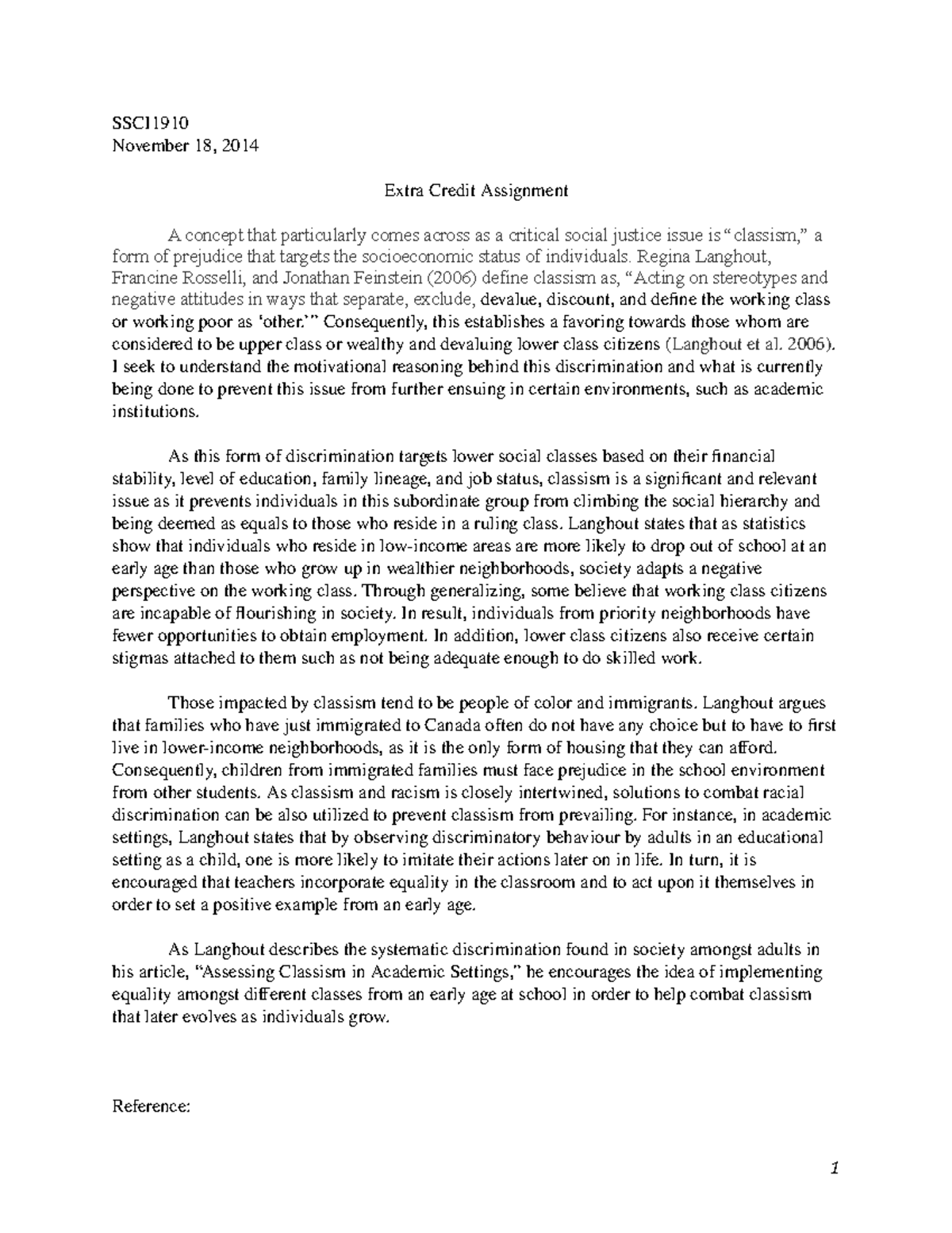 Extra Credit Assignment - SSCI November 18, 2014 Extra Credit ...