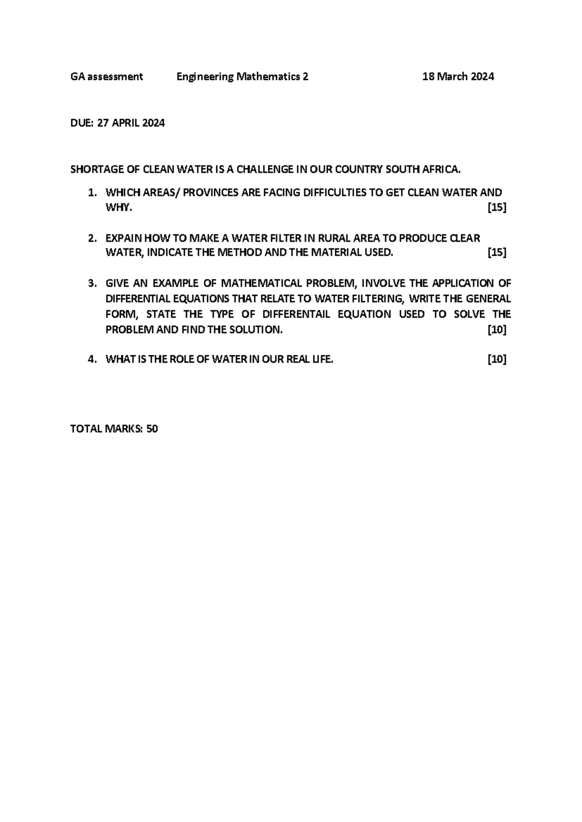 GA Assessment - Maths GA 2024 - GA assessment Engineering Mathematics 2 ...