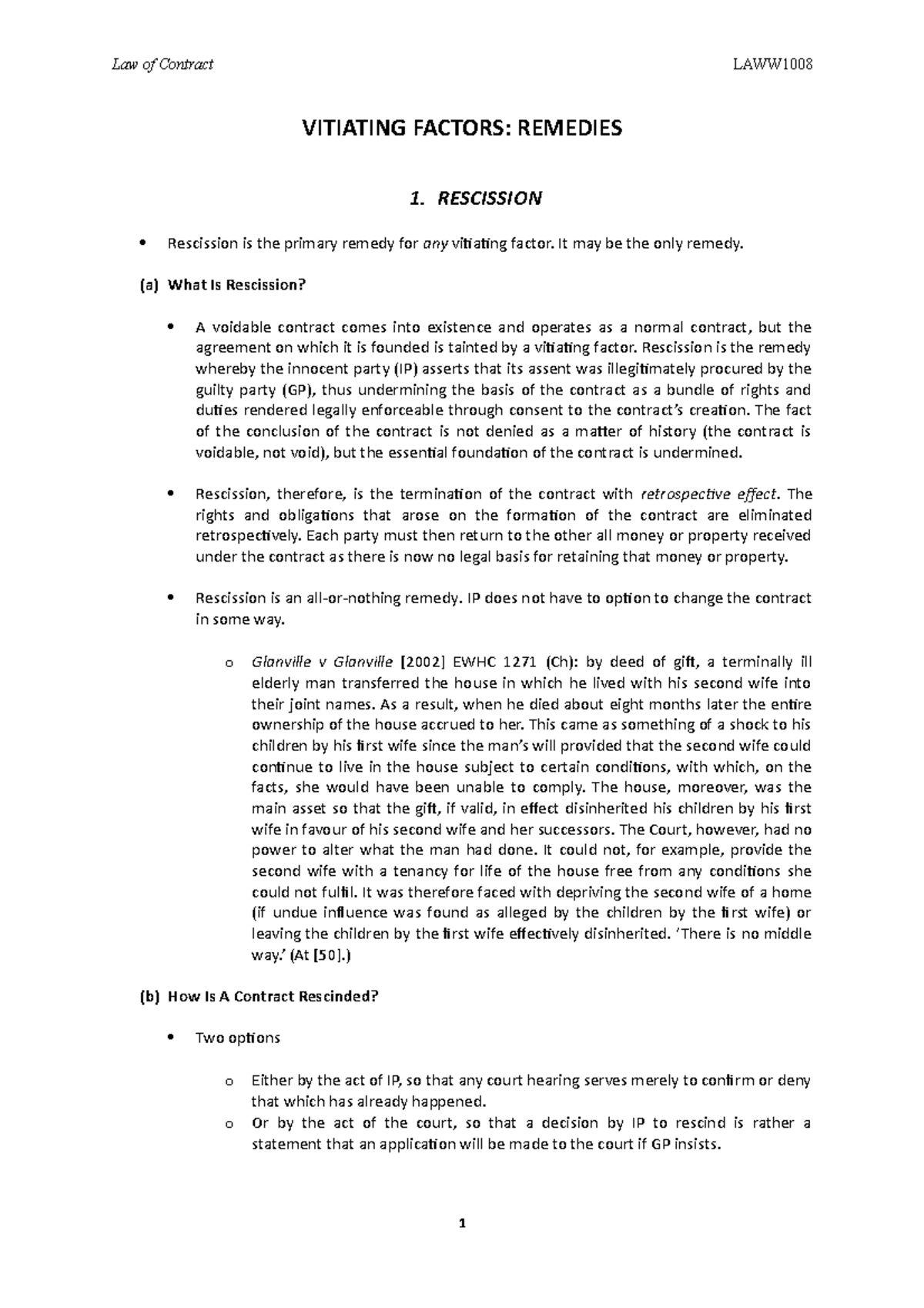 05 Vitiating Factors Remedies 2022-23 - VITIATING FACTORS: REMEDIES 1 ...