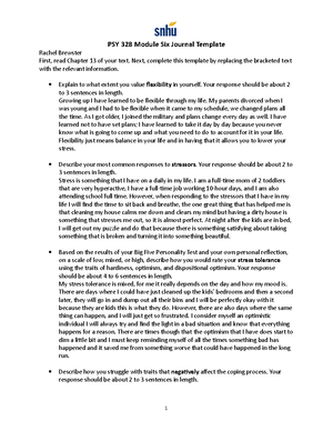 PSY 328 Module Six Journal - Next, complete this template by replacing the bracketed text with ...