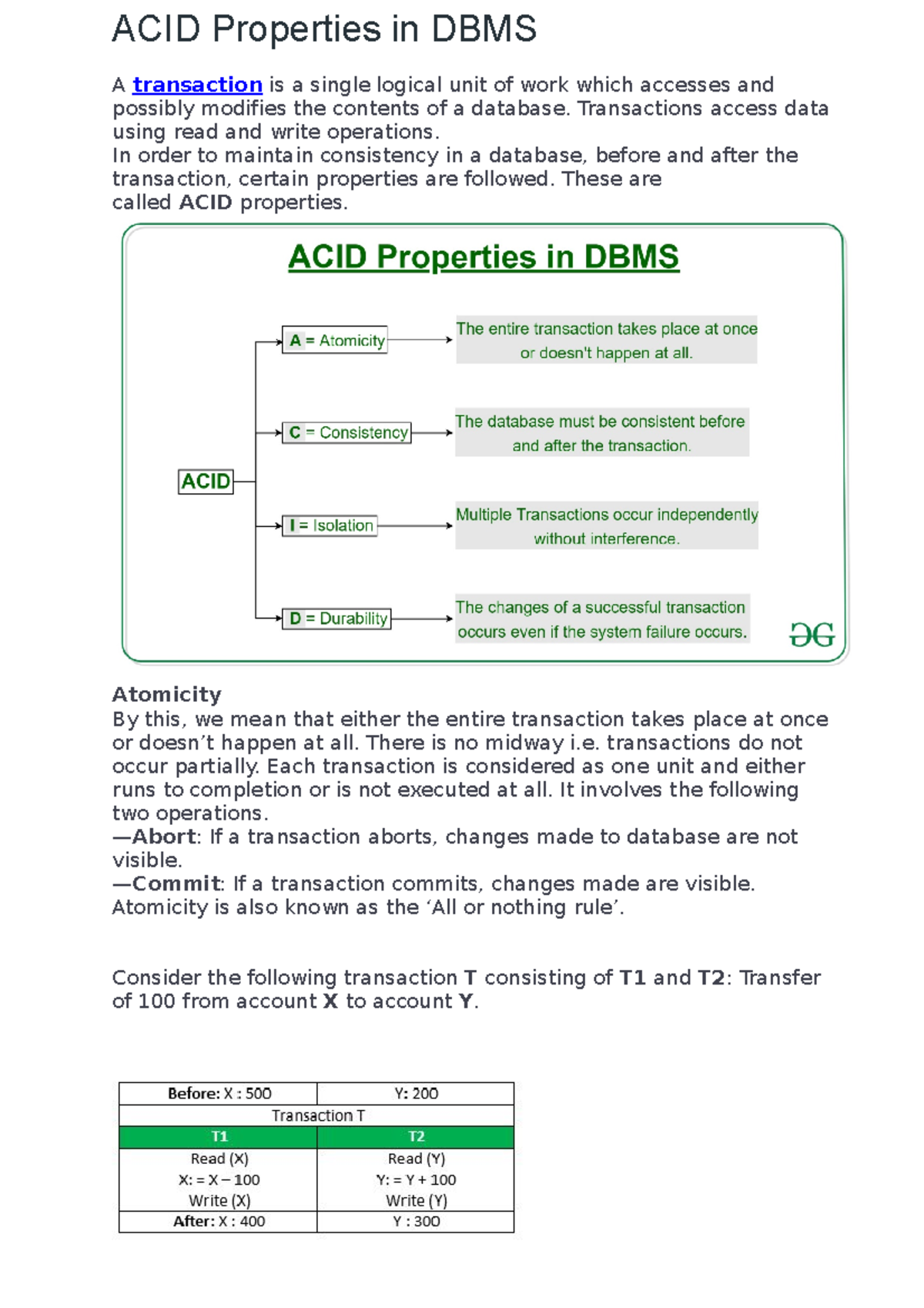 ACID Properties and schedulesin DBMS - ACID Properties in DBMS A transaction is a single logical ...