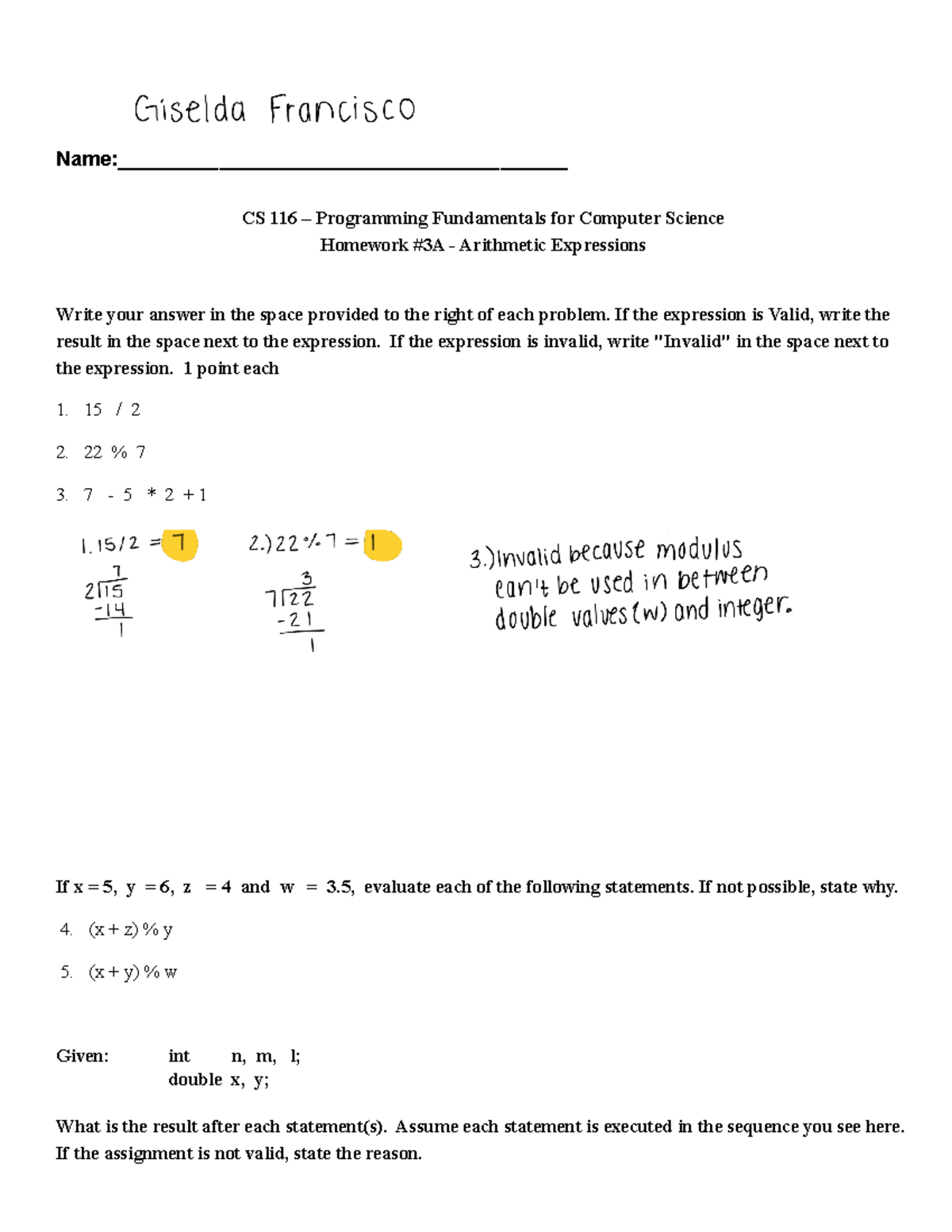 Homework and Expressions - MATH 266 - ELAC - Studocu