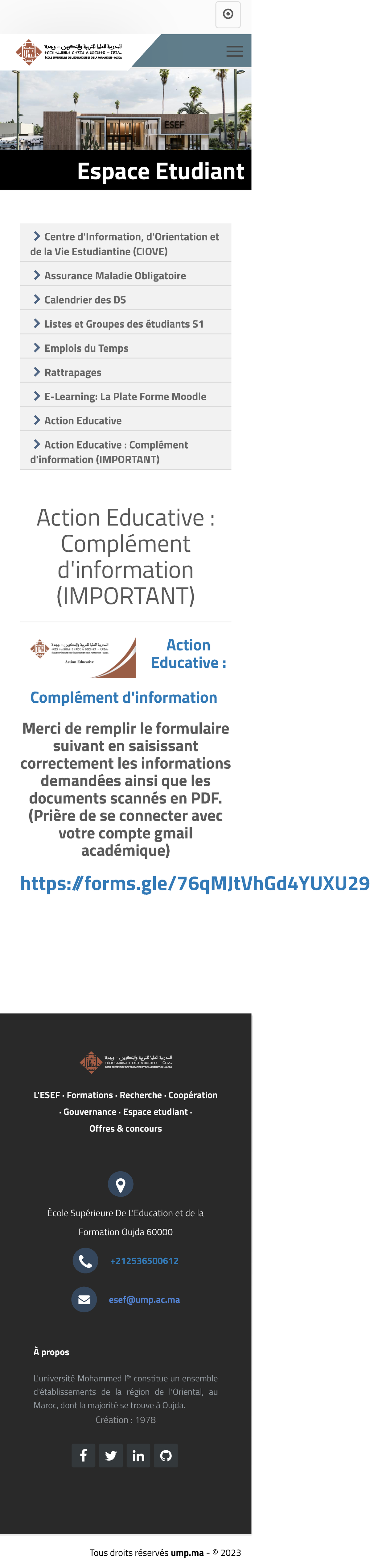 ÉCOLE SUPÉ Rieure DE L'É Ducation ET DE LA Formation - Oujda - L'ESEF · Formations · Recherche ...