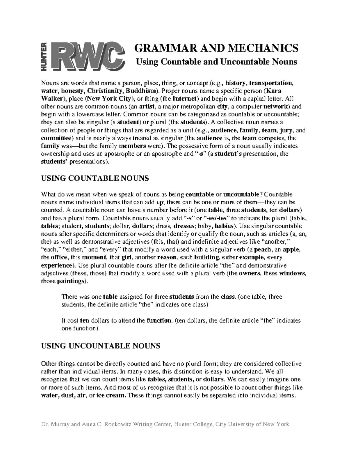 Using Countable and Uncountable Nouns - GRAMMAR AND MECHANICS Using ...