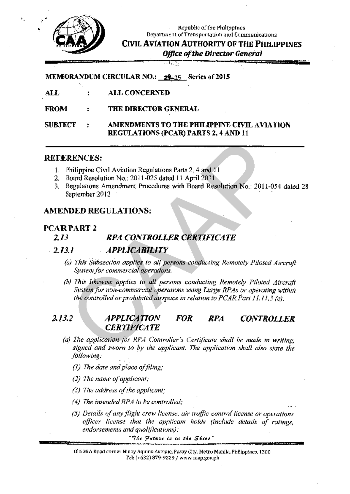 2015 1208 - CAAP MC 29-15 - ') Republic of the Philippines Department ...