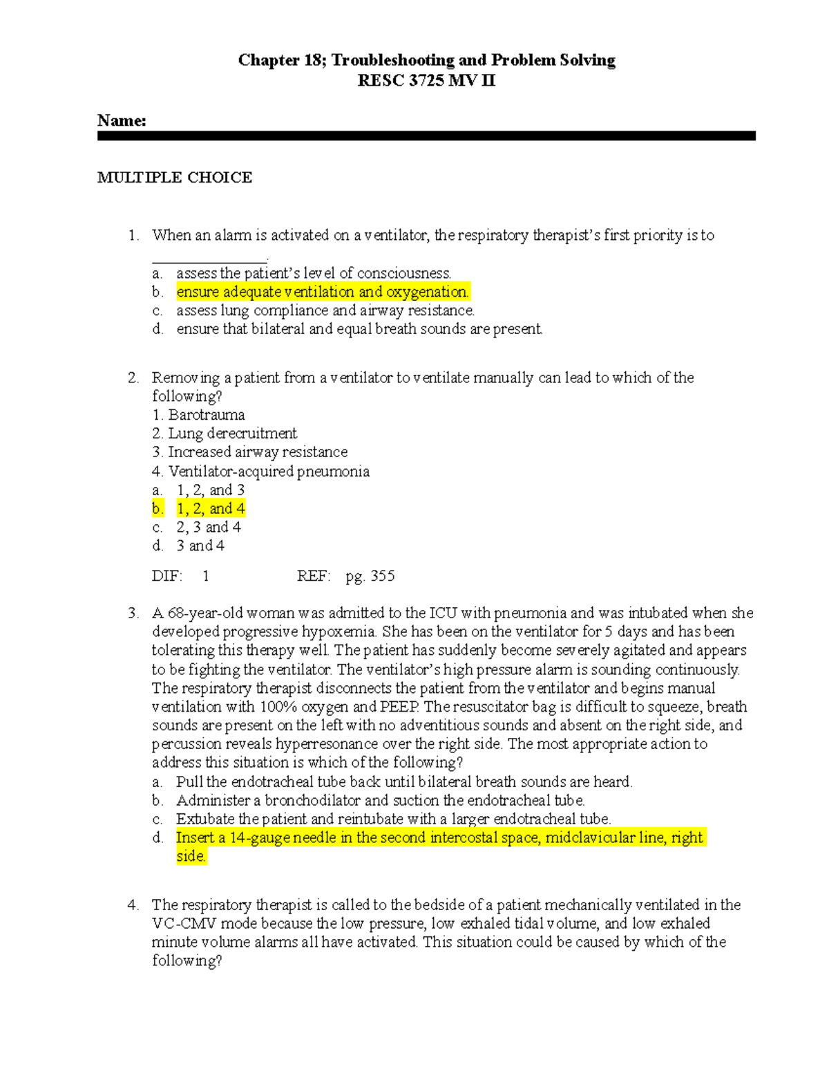 Homework #1 - Chapter 18; Troubleshooting and Problem Solving RESC 3725 MV II Name: MULTIPLE ...
