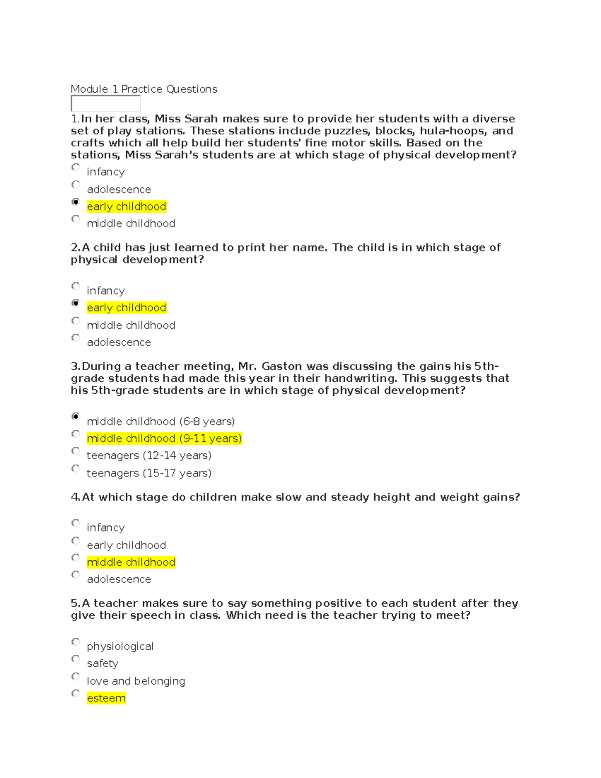 Module 1 Practice Questions - Module 1 Practice Questions 1 her class ...