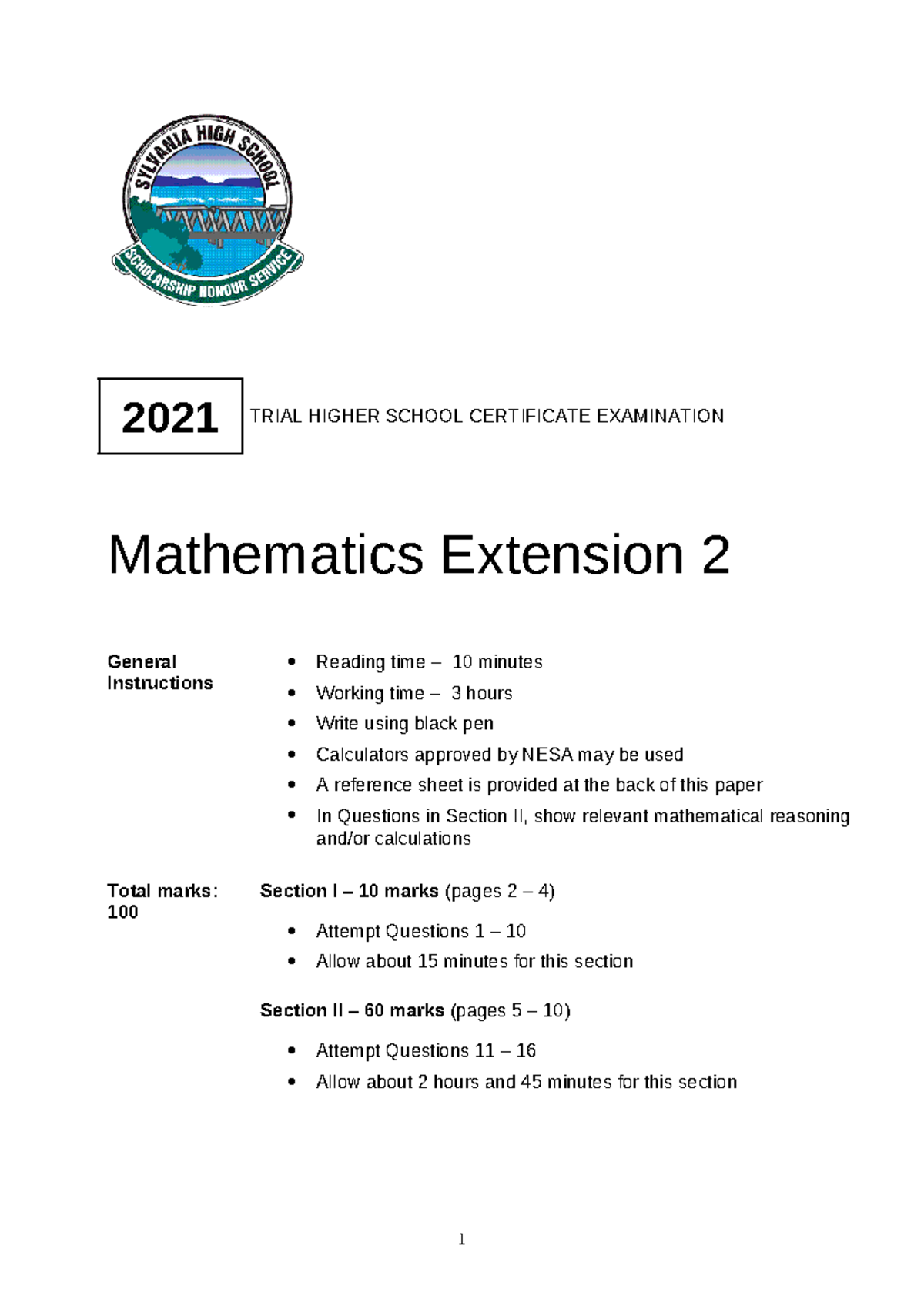 2021 shs mathematics extension 2 trial exam with solution 618c4e4f8e8f1 ...