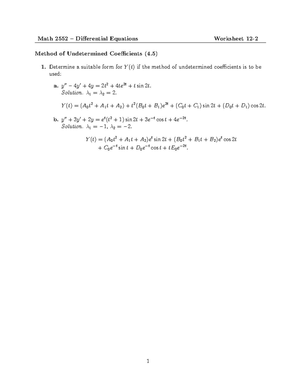 W12-2 sol - Worksheet with Practice Questions - Math 2552 ...