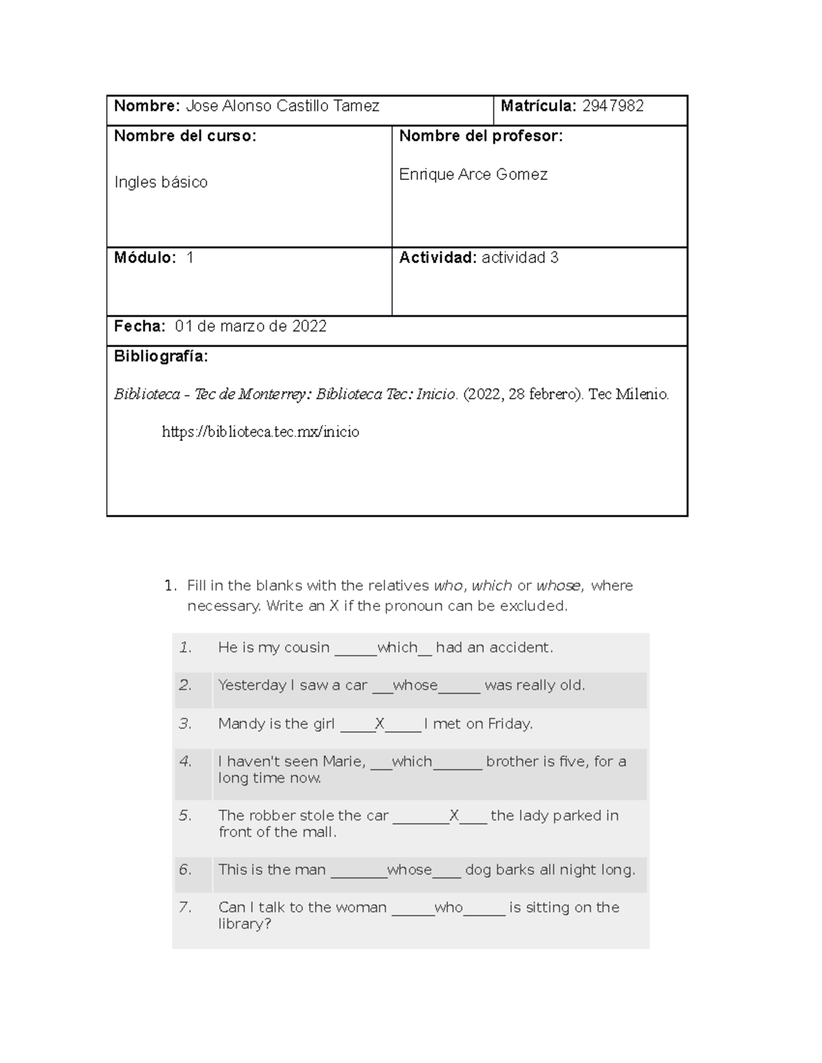 Ejercicio 3 - Ingles basico - Nombre: Jose Alonso Castillo Tamez ...