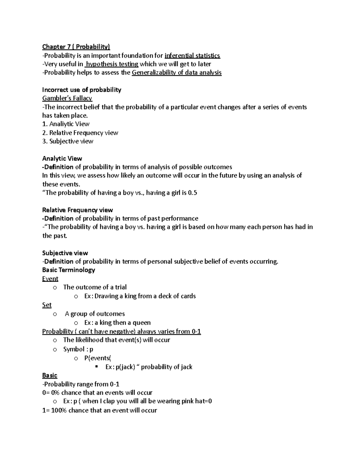 Exam #2 notes - Chapter 7 ( Probability) -Probability is an important ...