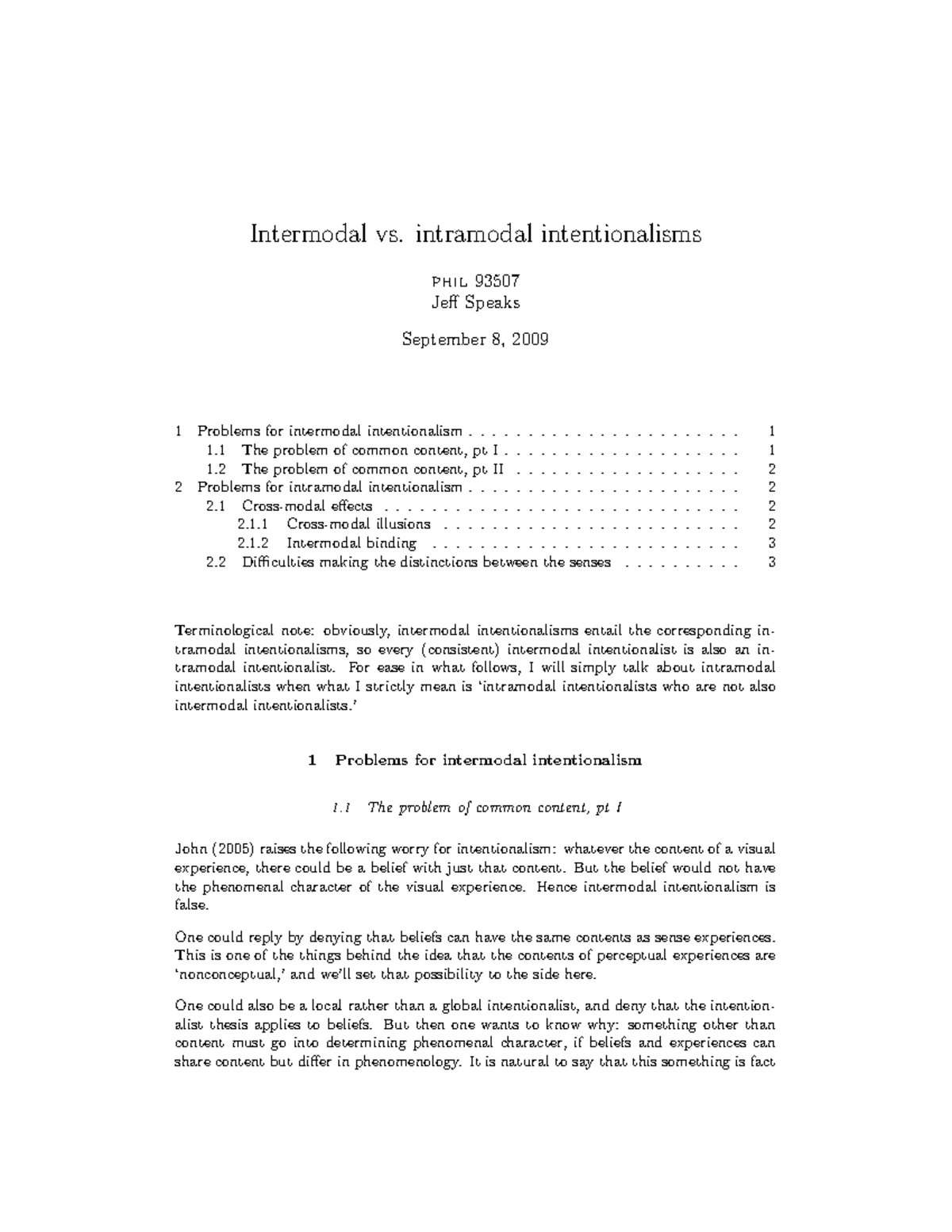 Intermodal vs. intramodal intentionalisms - September 8, 2009 ...