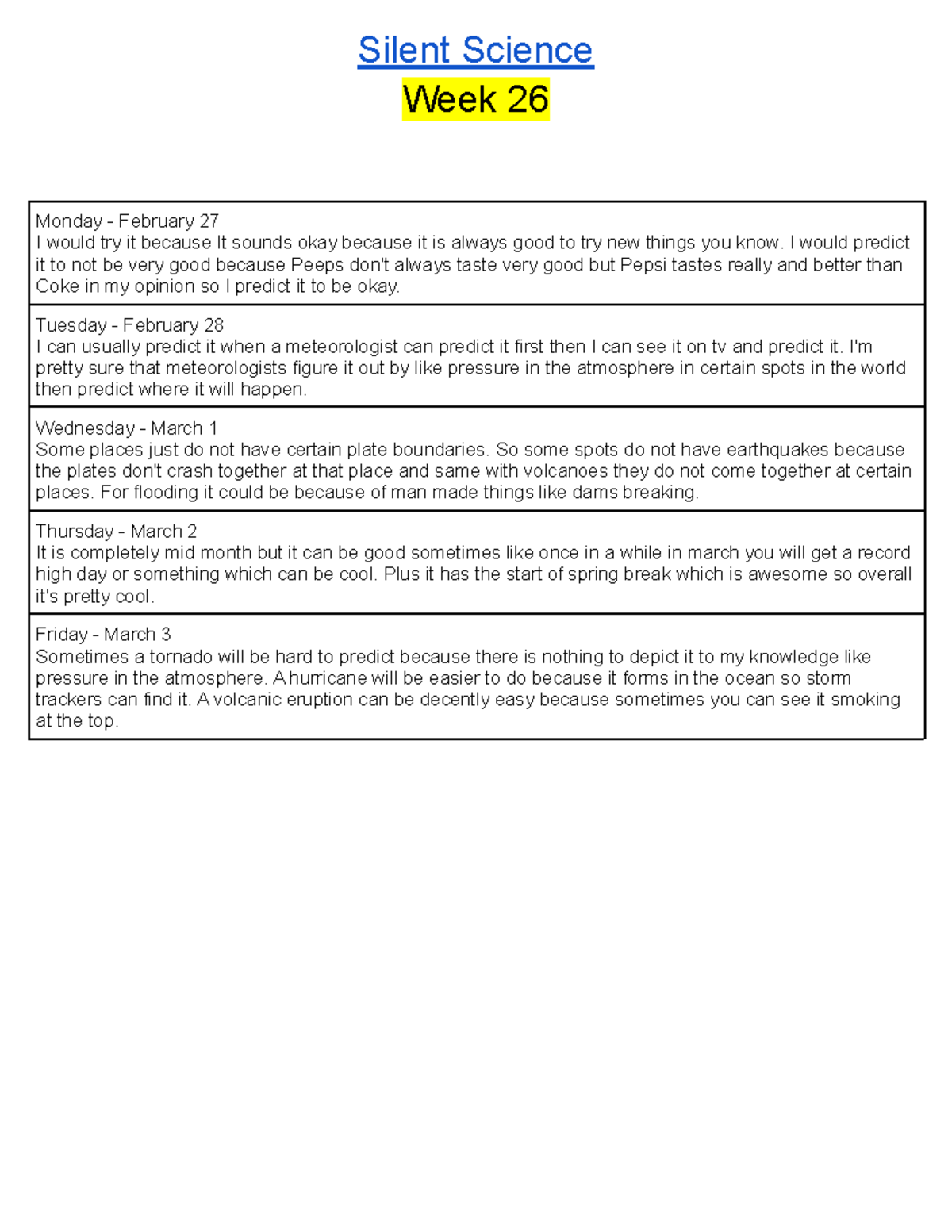 Nicholas Goodenough - Week 26 - Silent Science Week 26 Monday ...