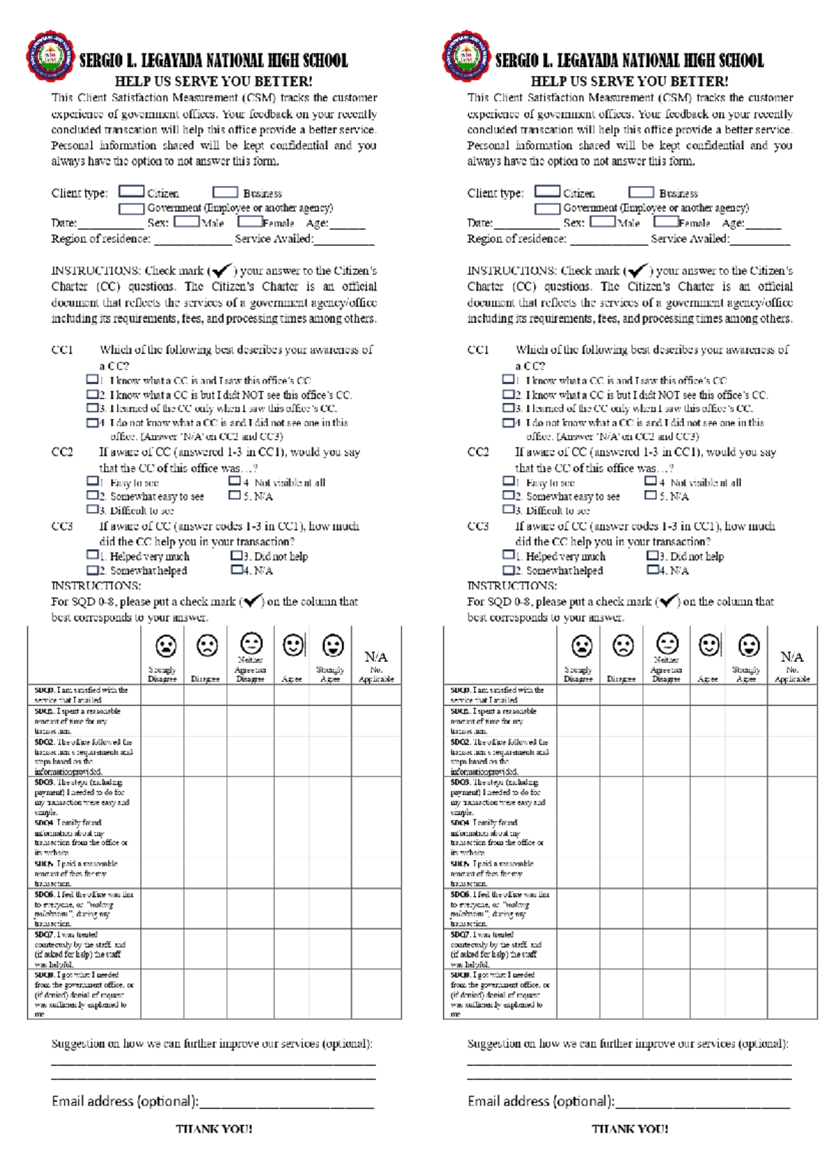 CSM Form - Client Satisfaction Measurement Form CSM FORM - BSED English ...