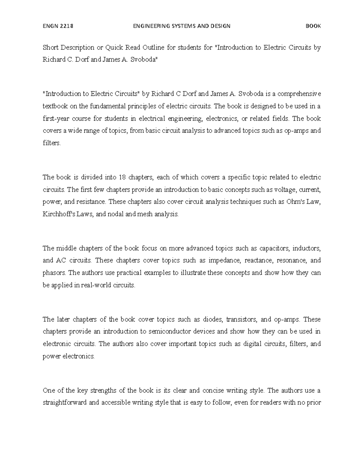 Short Summary or Quick Read Outline for Students Electric Circuits by ...