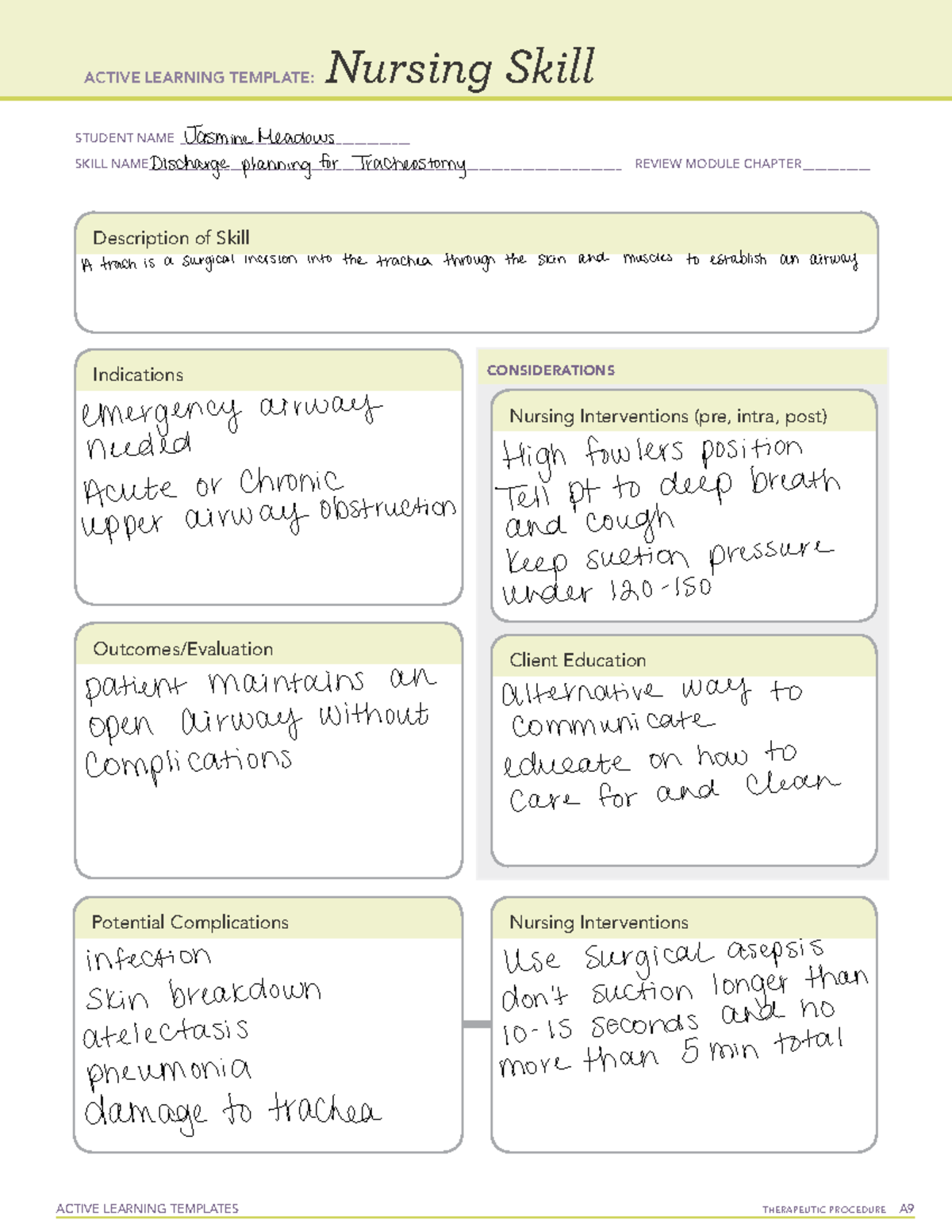 Trach - ATI - ACTIVE LEARNING TEMPLATES THERAPEUTIC PROCEDURE A Nursing ...