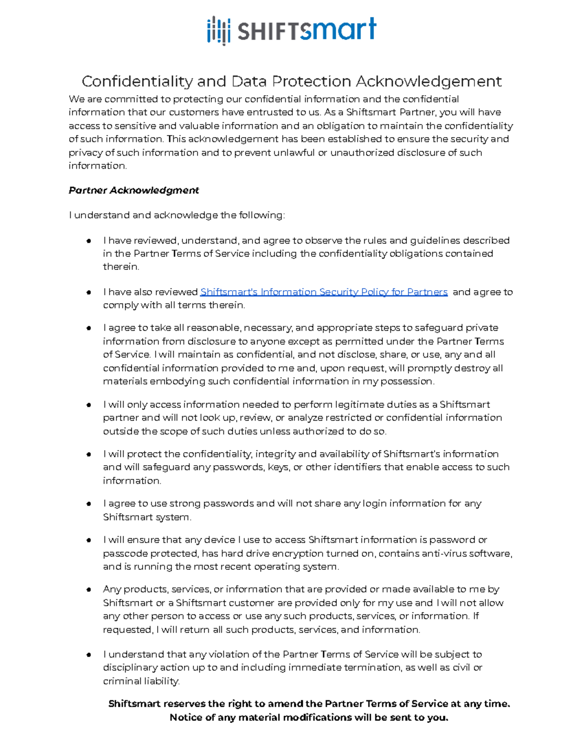 Confidentiality and Data Protection Acknowledgement - As a Shiftsmart ...