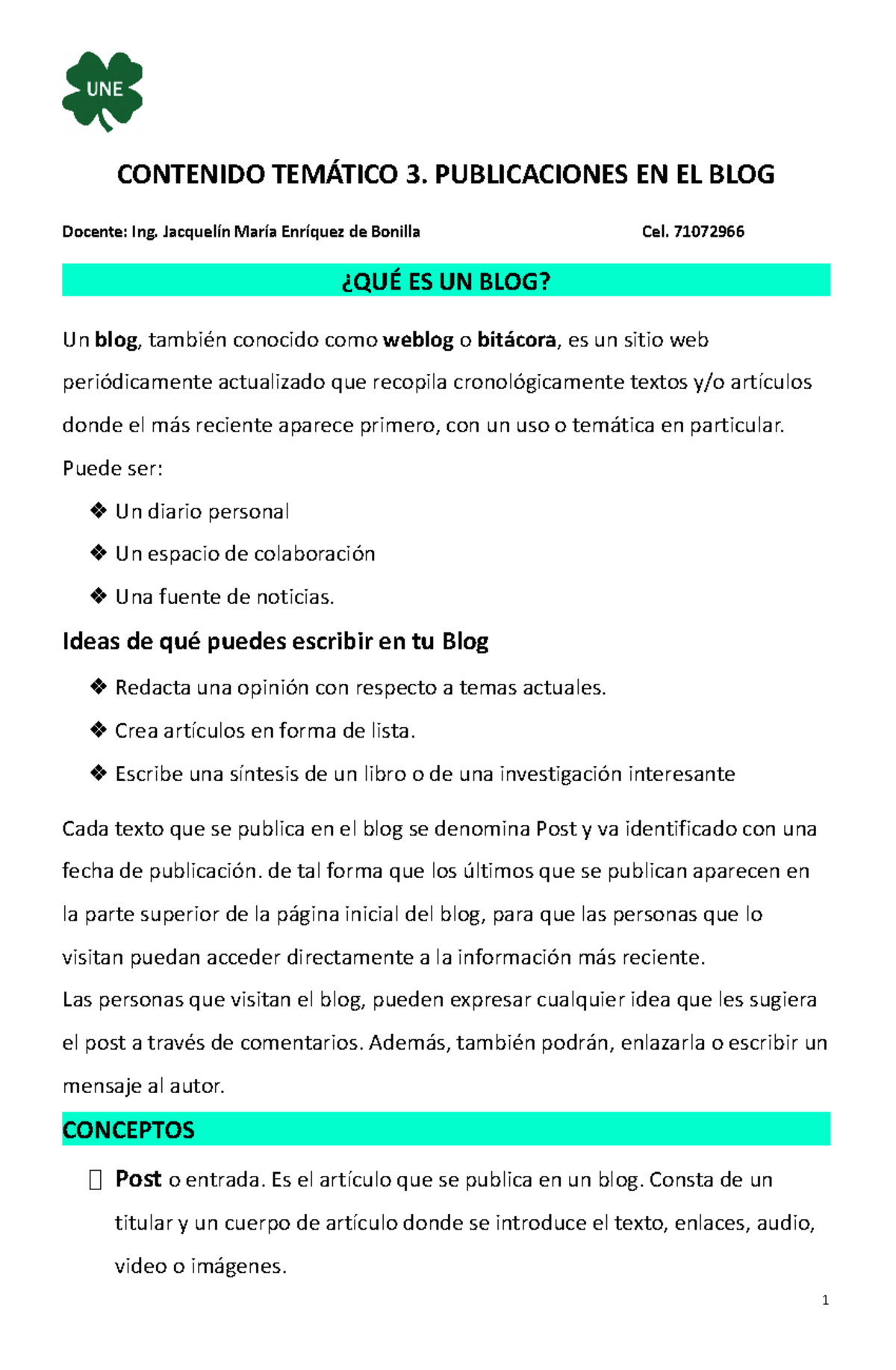 Contenido Temático EL BLOG - CONTENIDO TEMÁTICO 3. PUBLICACIONES EN EL ...