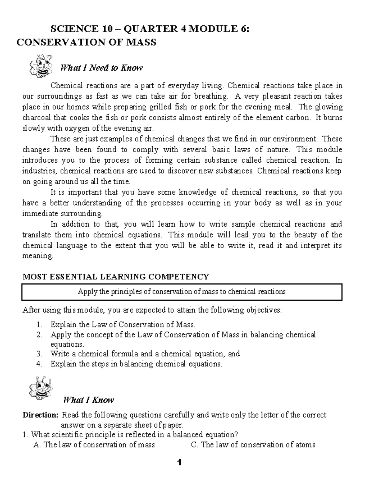 Science-10 Q4 MOD6 Conservation-of-Mass-for-booklet - Apply the ...