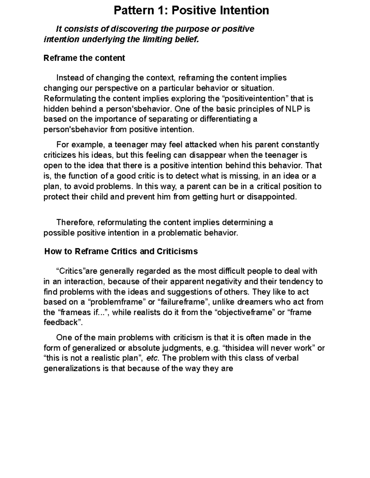 Note 5 - language - Pattern 1: Positive Intention It consists of ...