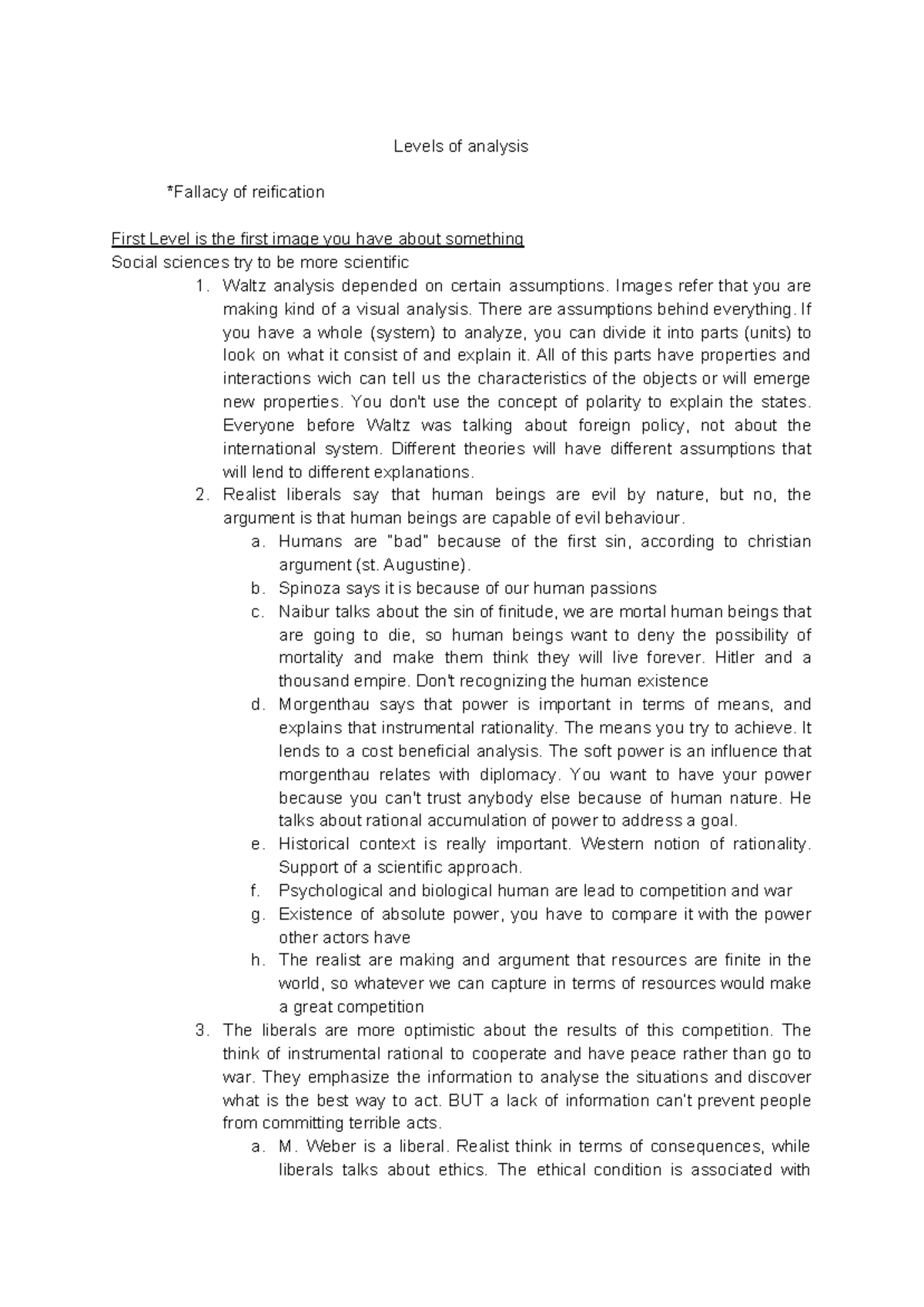 Teoría de RI - Apuntes 1-10 - Levels of analysis *Fallacy of ...