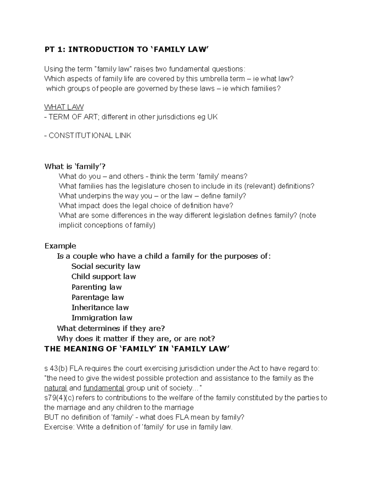 PT 1 Introduction TO ‘ Family LAW’ - PT 1: INTRODUCTION TO ‘FAMILY LAW ...