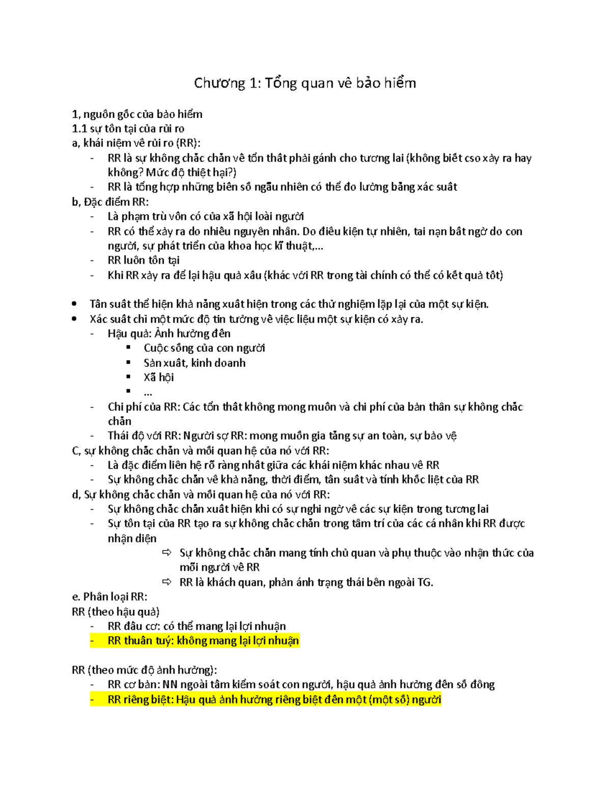 Chương 1 - bài ghi chương 1 - Ch ương 1: T ng quan vềề b o hi m ổ ả ể 1, nguồền gồốc c a b o hi ...