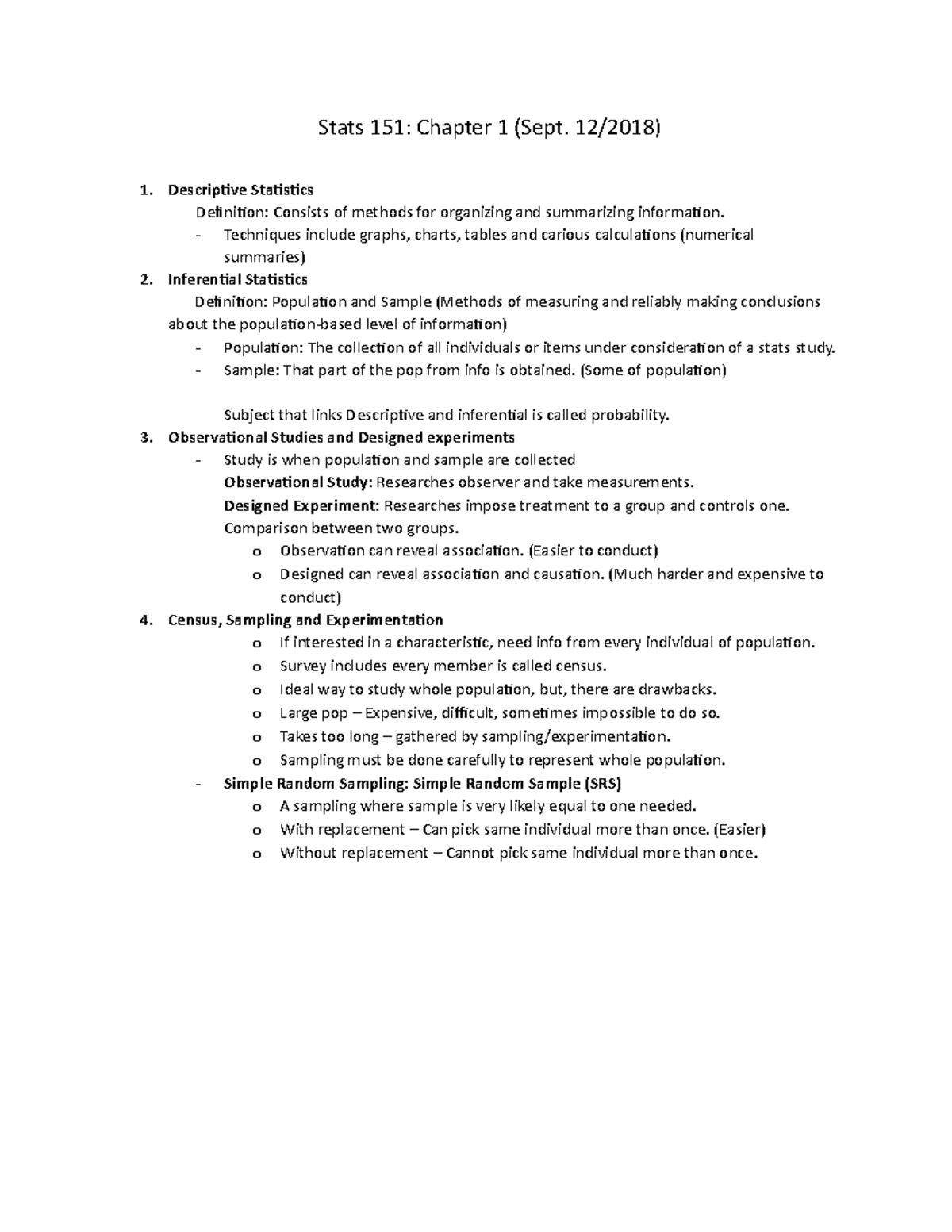 Chapter 1 Fall2018 (Macewan) - Stats 151: Chapter 1 (Sept. 12/2018) Descriptive Statistics - Studocu