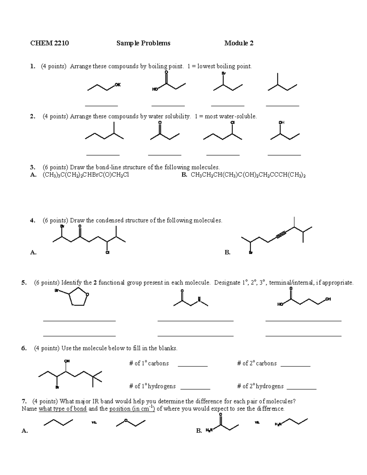 Organic Chemistry Drill Manual 7.3ed CHEM 2210-Module 2 Sample Problems ...