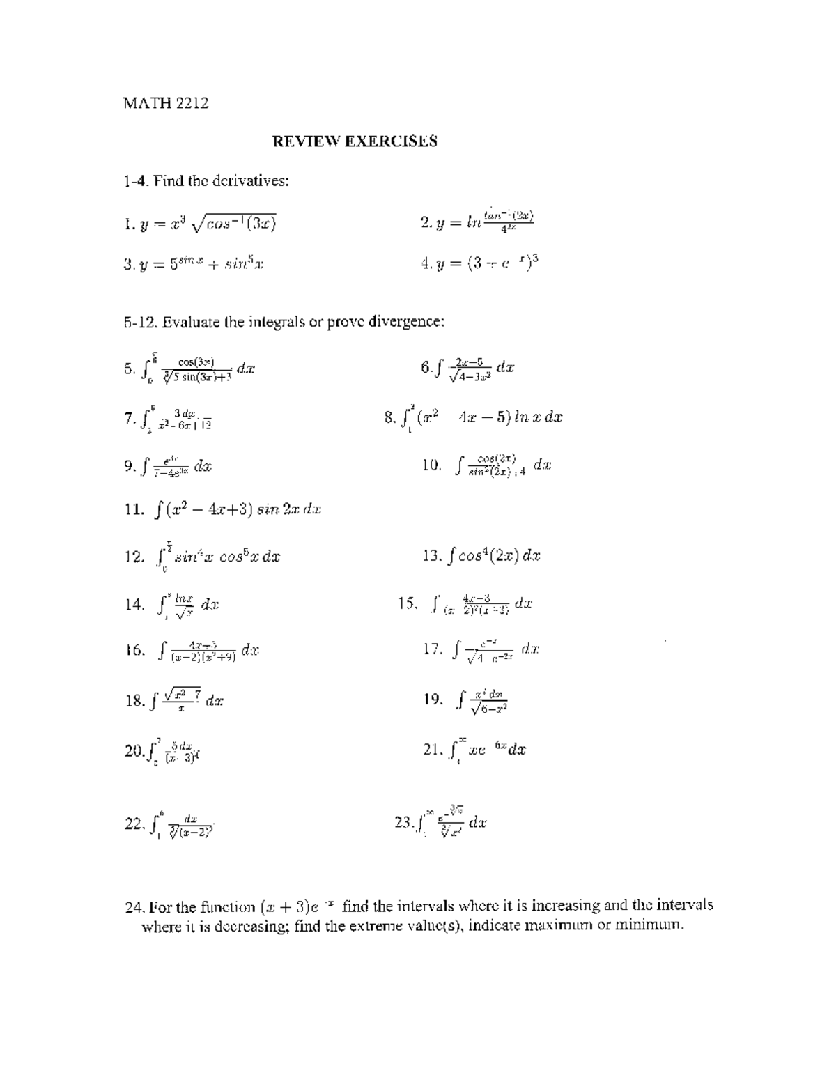 Math 2212 review exercises - MATH 2212 - Studocu