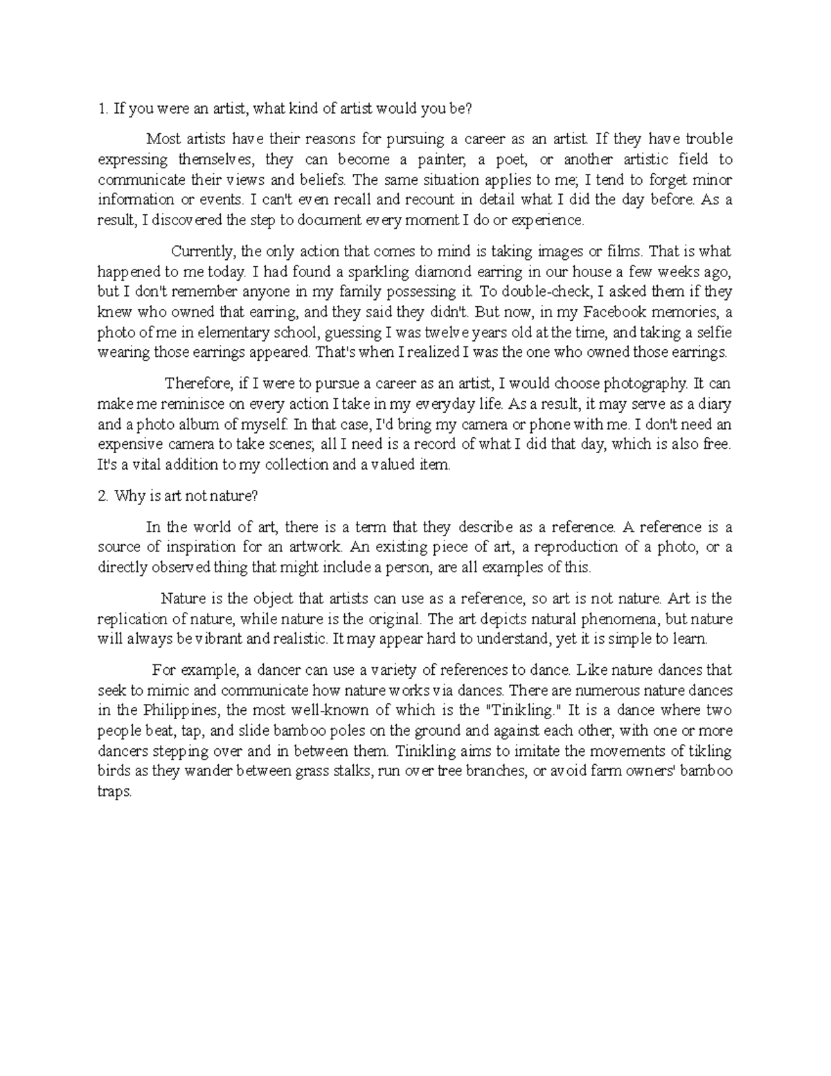 ART APP act. 1 Vitug Ann Princess F - If you were an artist, what kind ...