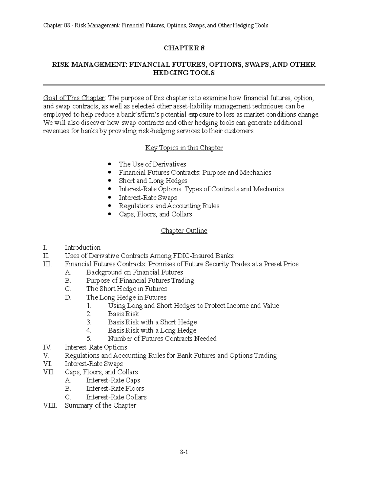 Chap008-in-Rose-about-Futures 2c-Options-and-Swaos - CHAPTER 8 RISK ...