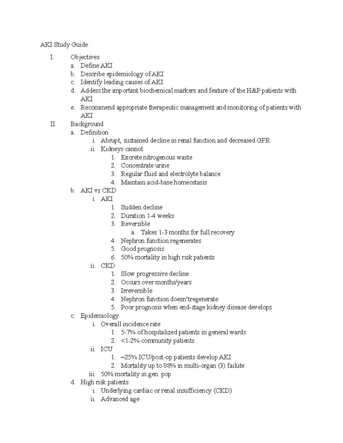 AKI Study Guide - Lecture notes acute kidney injury - AKI Study Guide I ...