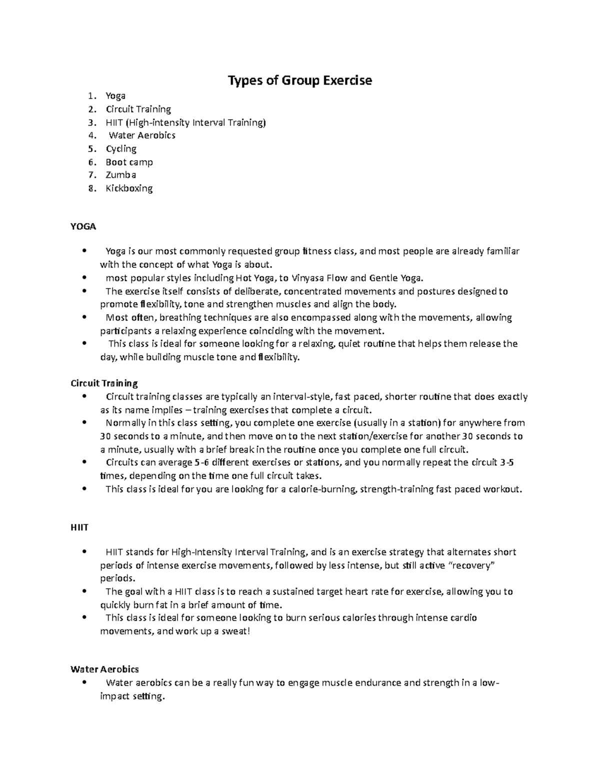 Types of Group Exercise - Types of Group Exercise Yoga Circuit Training ...
