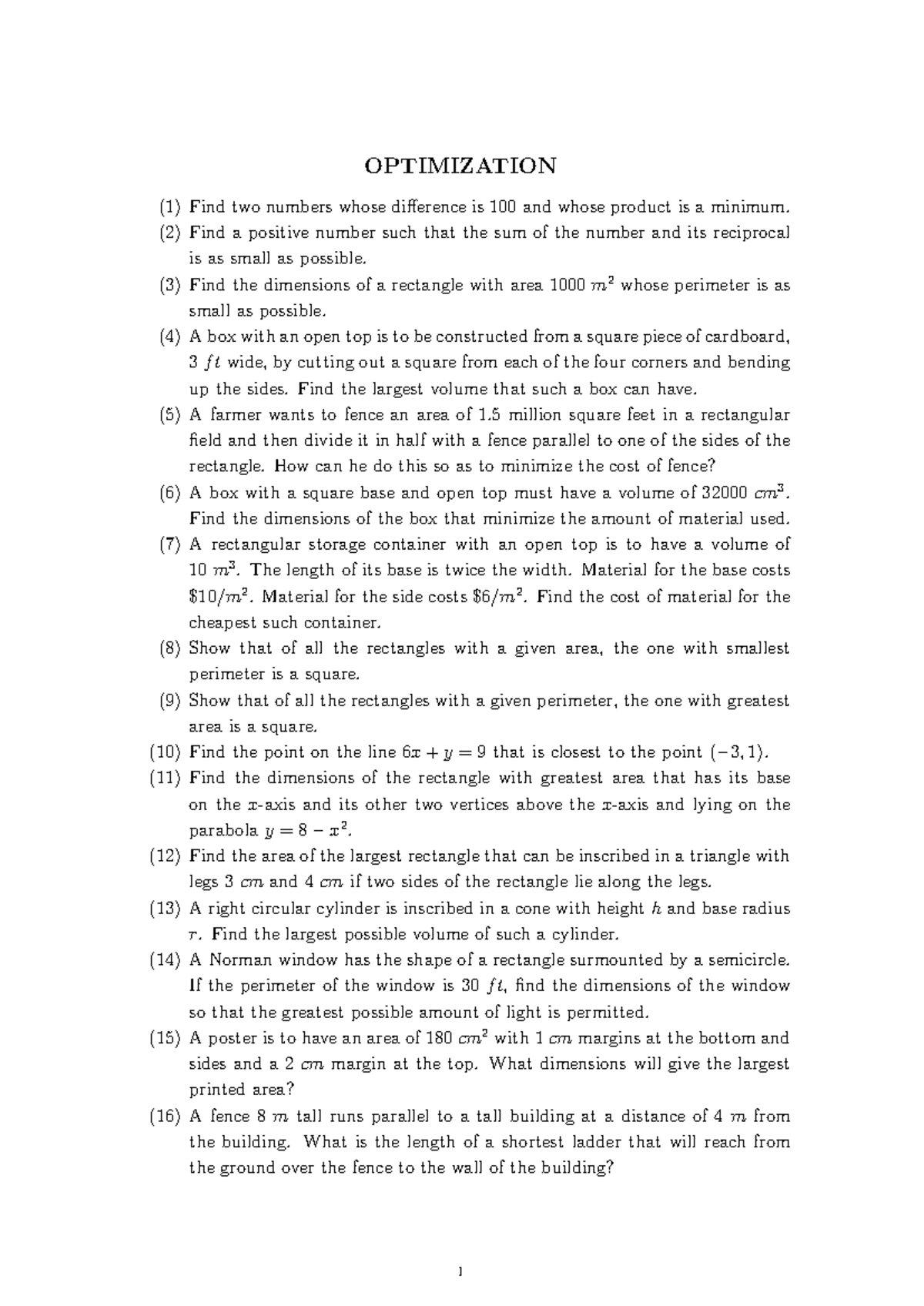 Optimization practice - OPTIMIZATION (1) Find two numbers whose ...