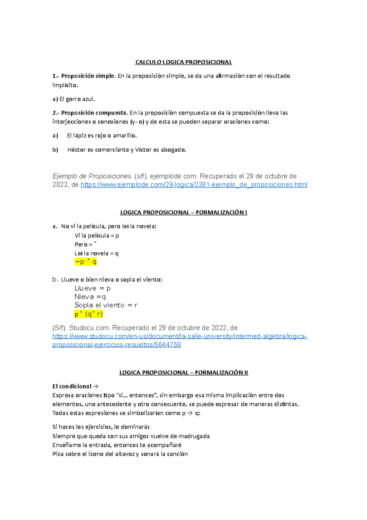 Foro 1 - 123 - CALCULO LOGICA PROPOSICIONAL 1.- Proposición simple. En ...
